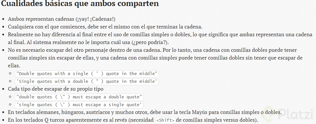con respecto a los datos String, que diferencia existe en usar apostrofes ( comilla simple) y ...
